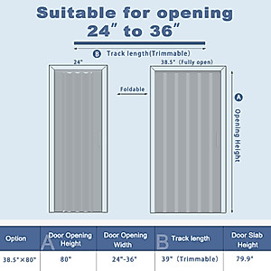 38.5" x 80" Accordion Doors 4-Lite Frosted Acrylic with PVC Panels Bifold Closet Door Hardware Kit Included, Folding Doors with 2 Handles for Closet Bathroom Doorways
