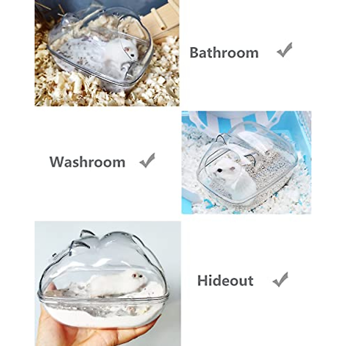 SpringSmart Hamster Bathroom with Scoop Set, Transparent Sand Bathtub with Large Space for Small Animals, Dwarf Hamster Toilet (M(6X4X4 inch))