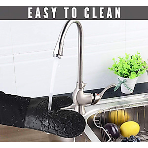 POPCO Professional Silicone Oven Mitt, Oven Mitts with Quilted Liner, Heat Resistant Pot Holders, No Slip Flexible Kitchen Oven Gloves, Rubber Oven Mit Pot Holder - Black, 1 Pair, 13.7 Inch