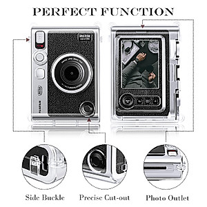 Rieibi Clear Protective Case for Fujifilm Instax Mini Evo Instant Camera - Hard Carrying Case Cover with Shoulder Strap