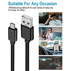 DEEGO Micro USB Cable,15Ft Extra Long PS4 Controller Charger Cable,Enduring Android Charging Cord for Samsung Galaxy S7 Edge S6,Note 5,Note 4,Moto G5,Android Phone,Kindle Fire,Black