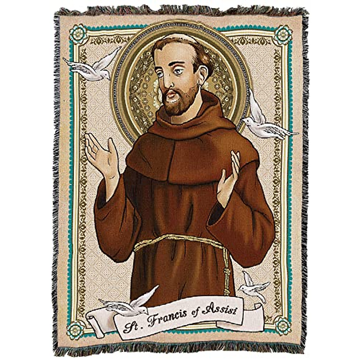 Pure Country Weavers Saint Francis of Assisi Blanket - Patron of Animals, Merchants & Ecology - Religious Gift Tapestry Throw Woven from Cotton - Made in The USA (72x54)