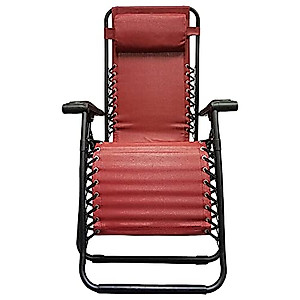 Caravan Sports Zero Gravity Outdoor Portable Folding Camping Lawn Deck Patio Pool Recliner Lounge Chair for Adults, Adjustable Headrest, Burgundy