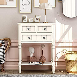 Goohome Narrow Rustic Entryway Console Table,Slim Sofa Table with 4 Drawers and Bottom Shelf for Storage, Large Storage Space for Living Room Hallway Bedroom