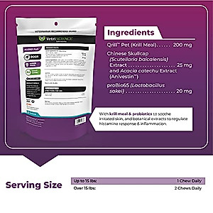 VetriScience Allergy Plus Immune Support Supplement for Dogs, Duck Flavor, 75 Chews – Probiotic Allergy Relief for Dogs with Itchy Skin, Paw Licking, Watery Eyes, Sneezing and GI Support