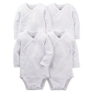 Simple Joys by Carter's Baby 4-Pack Long Sleeve Side Snap Bodysuit, White, 0-3 Months