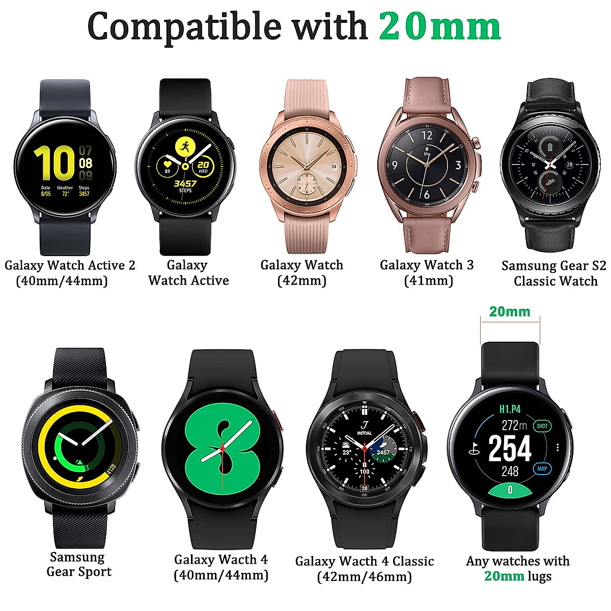 4 PACK Bands Compatible with Samsung Galaxy Watch 4 40mm 44mm/ 4 Classic 42mm 46mm, 20mm Adjustable Silicone Sport Replacement Strap for Samsung Galaxy Watch 7/6 / 5/4 / FE Band Women Men