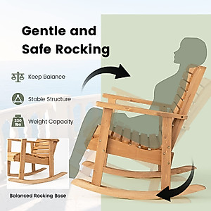 Giantex Wood Rocking Chair Outdoor - Outside Rocker with High Backrest, Wide Armrests, 330 Lbs Weight Capacity, Patio Rocking Chairs for Lawn, Backyard, Indoors, Deck, Garden, Porch Chair (2, Natural)