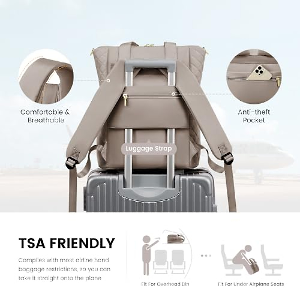 LOVEVOOK Laptop Backpack for Women 17 inch,Diamond Quilted Convertible Backpack Tote Laptop Computer Work Bag,Cute Womens Travel Backpack Purse College Teacher Carry on Back pack with USB Port,Nude