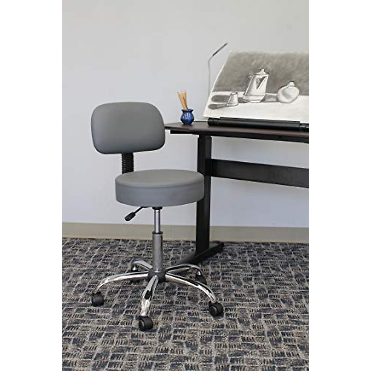 Boss Office Products Be Well Medical Spa Professional Adjustable Drafting Stool with Back, Grey