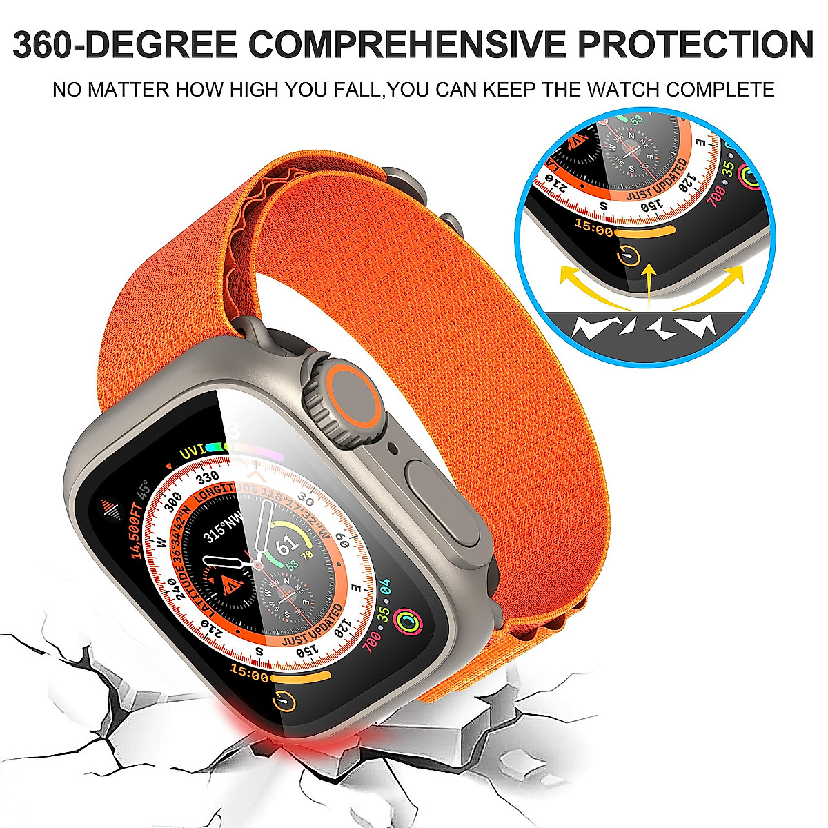 ﻿ Suoman 3 in 1 for Apple Watch Series 9/8/7/6/5/4/SE 2 45mm Case, 9H Tempered Glass Screen Protector+ Full Coverage Durable PC Hard Matte Protective Cover Bumper -Titanium