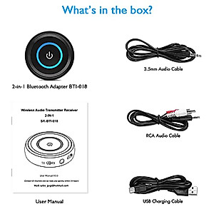Giveet Bluetooth Transmitter Receiver for TV to Headphones, V5.0 Bluetooth Audio Adapter, 2-in-1 Bluetooth AUX Adapter for PC/Car/MP3/Airplane/Speaker, aptX Low Latency, Pairs 2 Devices Simultaneously