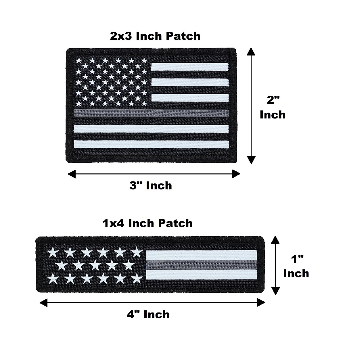 Great 1 Thin Grey-Gray Line American Flag Hat Patch Set, 2x3 & 1x4 inch, Correctional Officer, Woven, Hook and Loop, Tactical Accessory for Clothing-Jackets-Backpacks