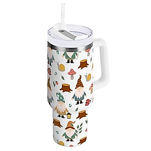 ARGTILDN 30 oz Tumbler Gnome Mushroom Ladybugs Insulated Travel Mug with Handle and Straw Lid Stainless Steel Vacuum Coffee Cup Tea Beverage Container Water Bottles for Car Sports office