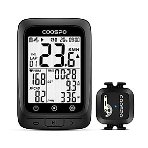 COOSPO GPS Cycling Computer BC107 & Bike Cadence/Speed Sensor BK467, Wireless Bike GPS Speedometer with 2.4 Inch Auto-Backlight Display, Bluetooth/ANT+ Bicycle Computer GPS Sync with Strava
