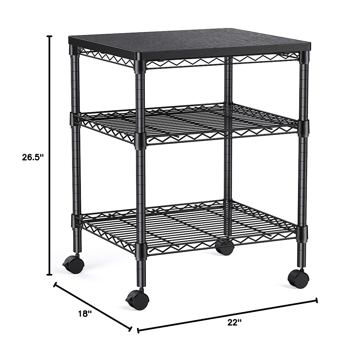 HUANUO Printer Stand, 3 Tier Printer Cart for Storage, Printer Table Holds up to 200lbs, Multifunctional Metal Utility Shelves, Workspace Desk Organizer, Rolling Cart for Home & Office Use, HNPS01