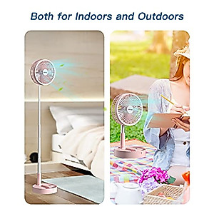 AICase Stand Fan,Folding Portable Telescopic Floor/USB Desk Fan with 7200mAh Rechargeable Battery,4 Speeds Super Quiet Adjustable Height and Head Great for Office Home Outdoor Camping-pink
