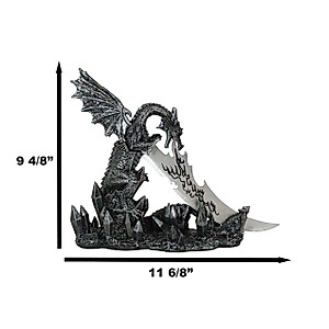 Ebros Medieval Dreamwork Fantasy Dragon Fire Breath Dagger Letter Opener Knife With Base Holder Statue Home Office Decor Figurine Dungeons And Dragons GOT Obsidian Blade