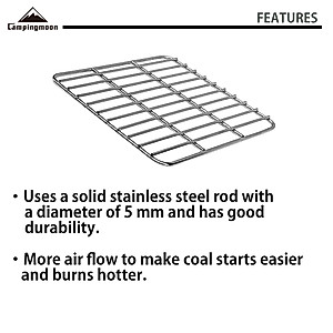 CAMPINGMOON Coal Bed Charcoal Fire Grate Grill Grates Replacement Stainless Steel for Barbecue Multifunction Outdoor Cooking T-172 (1pc, 6.7x6.7-inch)