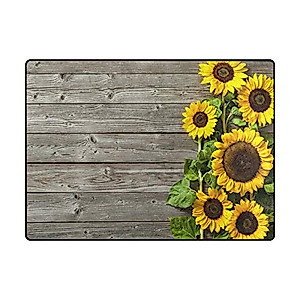ALAZA Beautiful Sunflower on Wooden Area Rug Rugs for Living Room Bedroom 5'3"x4'
