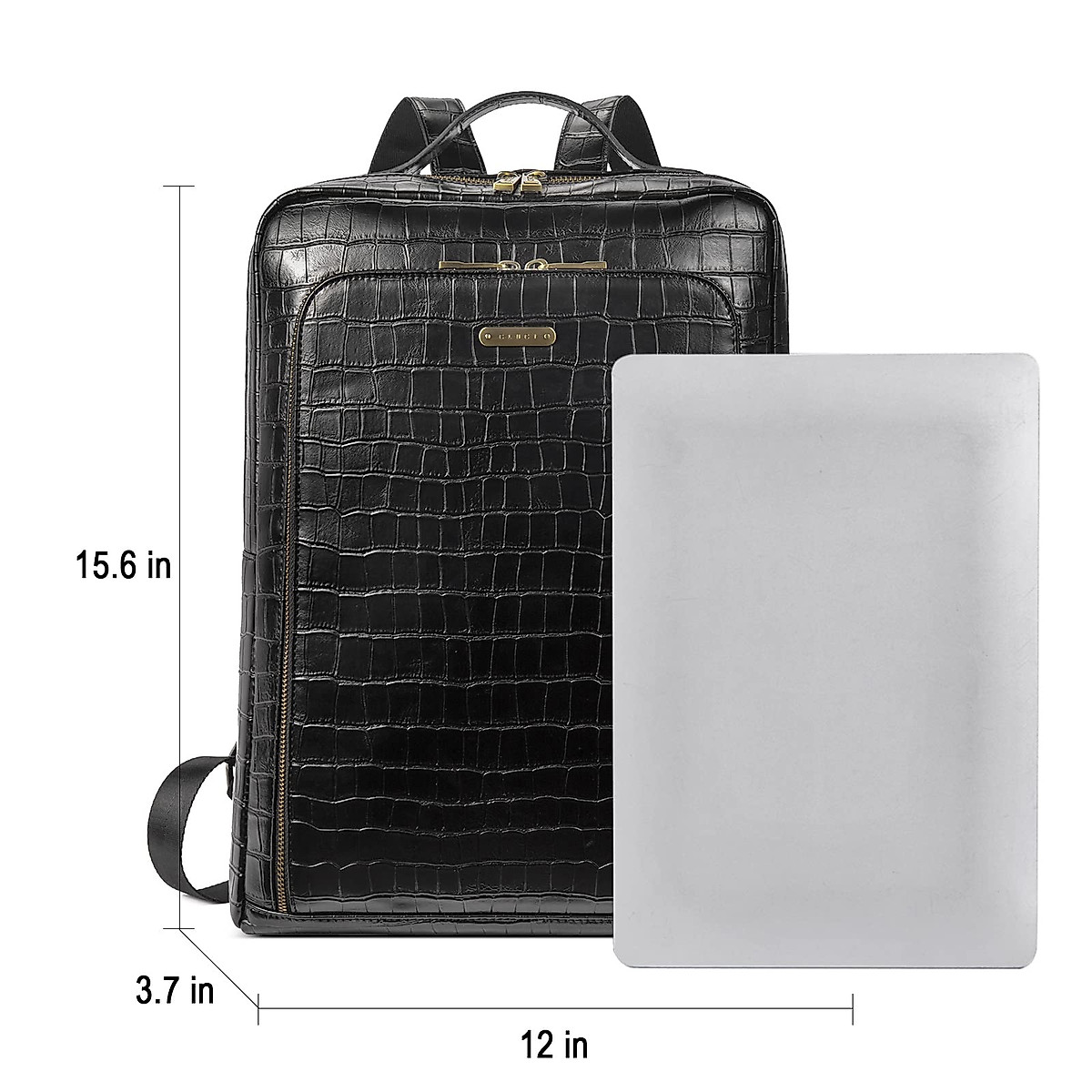 CLUCI Leather Laptop Backpack for Women 15.6 inch Computer Bag Large Travel Vintage Daypack Business Bags Stone Pattern Black