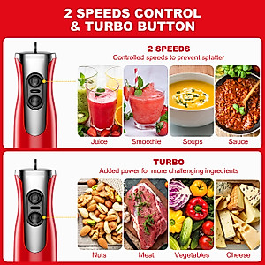Galanz 4-in-1 Retro Immersion Hand Blender & Food Chopper with Whisk, 2 Speeds, Blending Beaker Included, Stainless Steel, 260W, Red