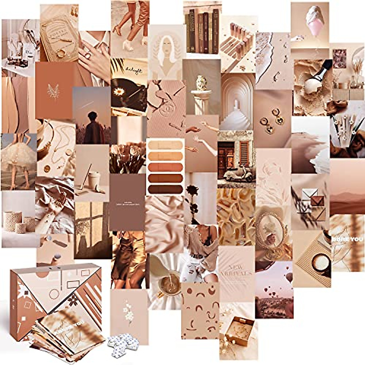 KOLL DECOR Beige Wall Collage kit Boho - 50 Set 4''x6'' Prints Aesthetic Wall Collage Kit Beige Room Decoration Tezza Collage Kit Wall Decor for Teen Girls