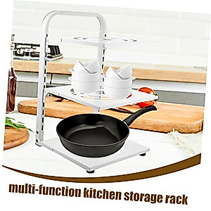 Zerodeko Pots and Pans Organizer Dish Drying Rack Multi-layer Pot Rack Kitchen Pan Organizer White Adjustable Multifunctional Pot Carbon Steel Desktop Stand Pan Organizer Rack