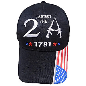 Protect The 2A 2nd Amendment 1791 USA Flag On Bill Embroidered Black Cap Hat