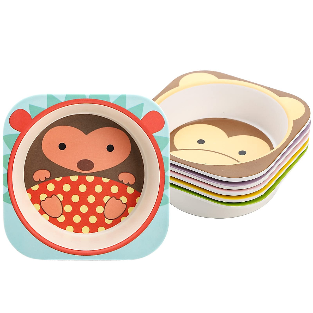 Lyellfe 6 Pack Bamboo Kids Bowls, 10 Oz Unbreakable Cute Bowls for Kids, Fun Cartoon Bowls, Kids Tableware Cereal Bowls for Soup Noodle Pasta, BPA Free, Dishwasher Safe