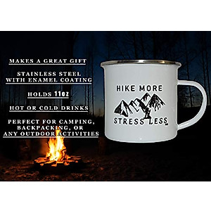Rogue River Tactical Funny Camp Mug Enamel Camping Coffee Cup Gift Hike More Stress Less Camping Gear