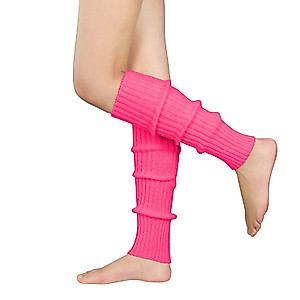 Zando Leg Warmers for Girls Kids Leg Warmers Junior 80s Ballet Ribbed Knitted Long Socks for Party Sports Hot Pink