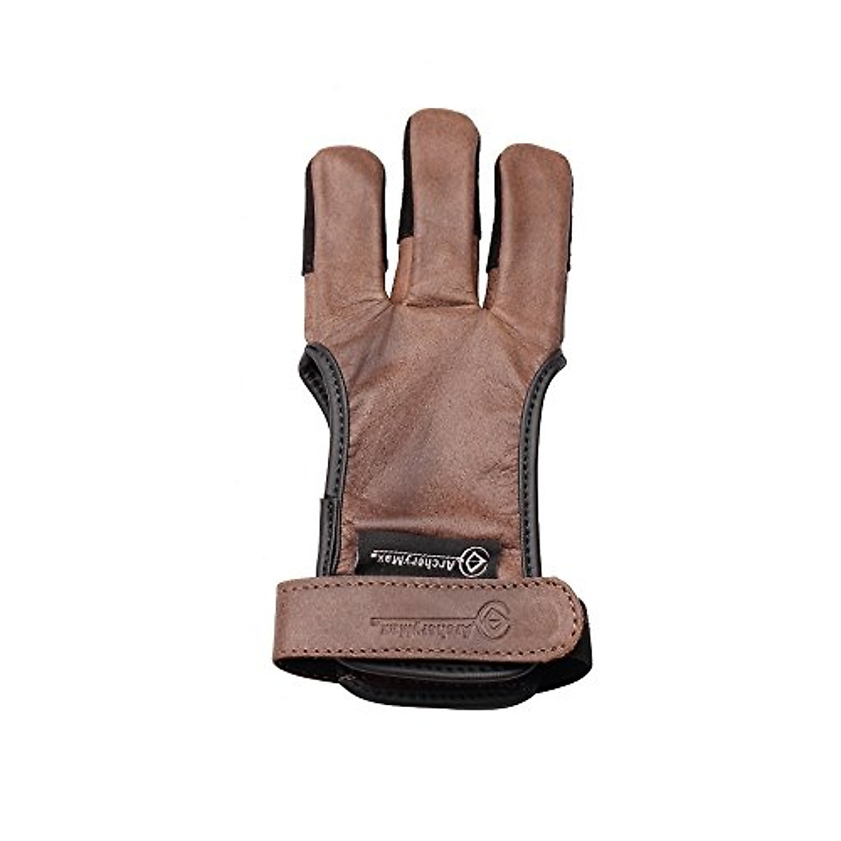 ArcheryMax Handmade Brown Leather Three Finger Archery Gloves, Large