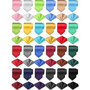 Zhanmai 48 Pcs Men Solid Color Ties and Pocket Square Set Satin Necktie Business Handkerchief for Wedding Party (Bright Color)