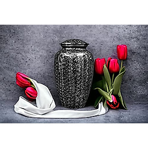 Cremation Urn for Ashes - Adult Funeral Urn Handcrafted - Affordable Urn for Ashes - Large Funeral Memorial with Elegant Finish for Cemetery Burial - Black/Silver