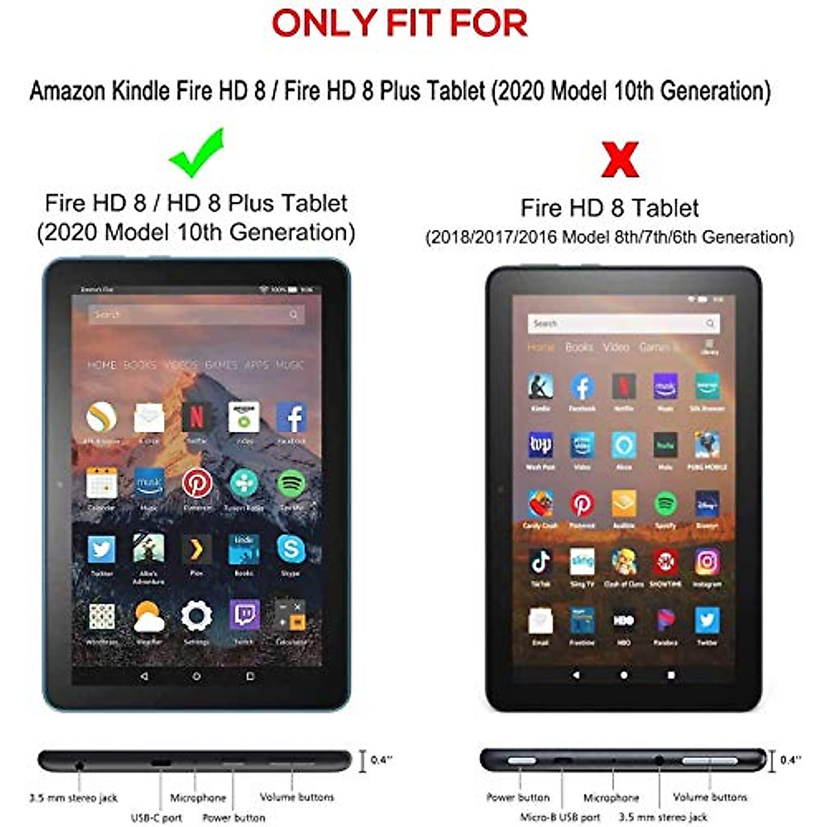 Case for Kindle Fire HD 8/HD 8 Plus Tablet 10th Generation 2020 | Herize Heavy Duty Fire Hd 8 Case W/Screen Protector 360 Rotating Stand Hand Strap Shoulder Strap for Amazon Kindle Fire 8 Inch Tablet