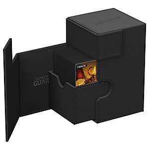 Ultimate Guard Flip 'n' Tray 100+, Deck Case for 100 Double-Sleeved TCG Cards + Dice Tray, Black, Independent Magnetic Closure & Microfiber Lining