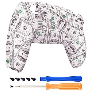 eXtremeRate 100 Cash Money Patterned Soft Touch Custom Back Plate Bottom Shell Compatible with ps5 Controller, Soft Touch Replacement Back Shell Cover Compatible with ps5 Controller