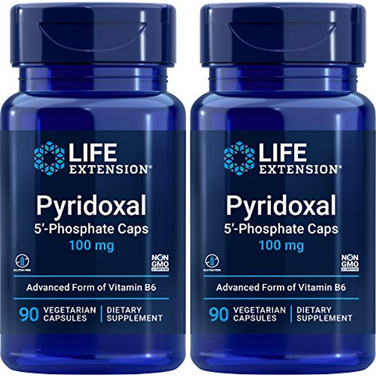 Life Extension Pyridoxal-5'-Phosphate Caps P5P 100 mg, 90 Veg Capsules (Pack of 2) - Advanced Vitamin B6 Supplement
