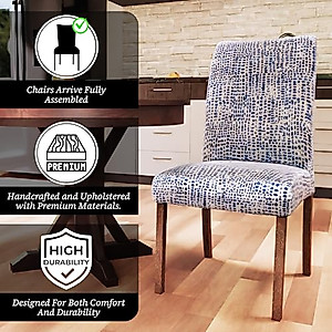 Sole Designs Julia Collection Contemporary Dining Room Chairs, Sediment Print Fabric Upholstered Parsons Seat with Button Tufted Backrest, Set of 2, Set of 2, Blue