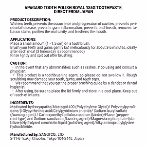Apagard Tooth Polish Royal 135g toothpaste, Direct from Japan