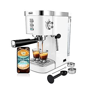 Gevi Espresso Machines 20 Bar Fast Heating Commercial Automatic Cappuccino Coffee Maker with Foaming Milk Frother Wand for Espresso, Latte Macchiato, 1.2L Removable Water Tank