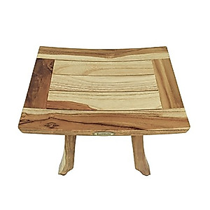 EcoDecors Satori Teak Wood Shower Shaving Foot Rest Stool Natural Rustic Finish - 10" D x 14" W x 15" H