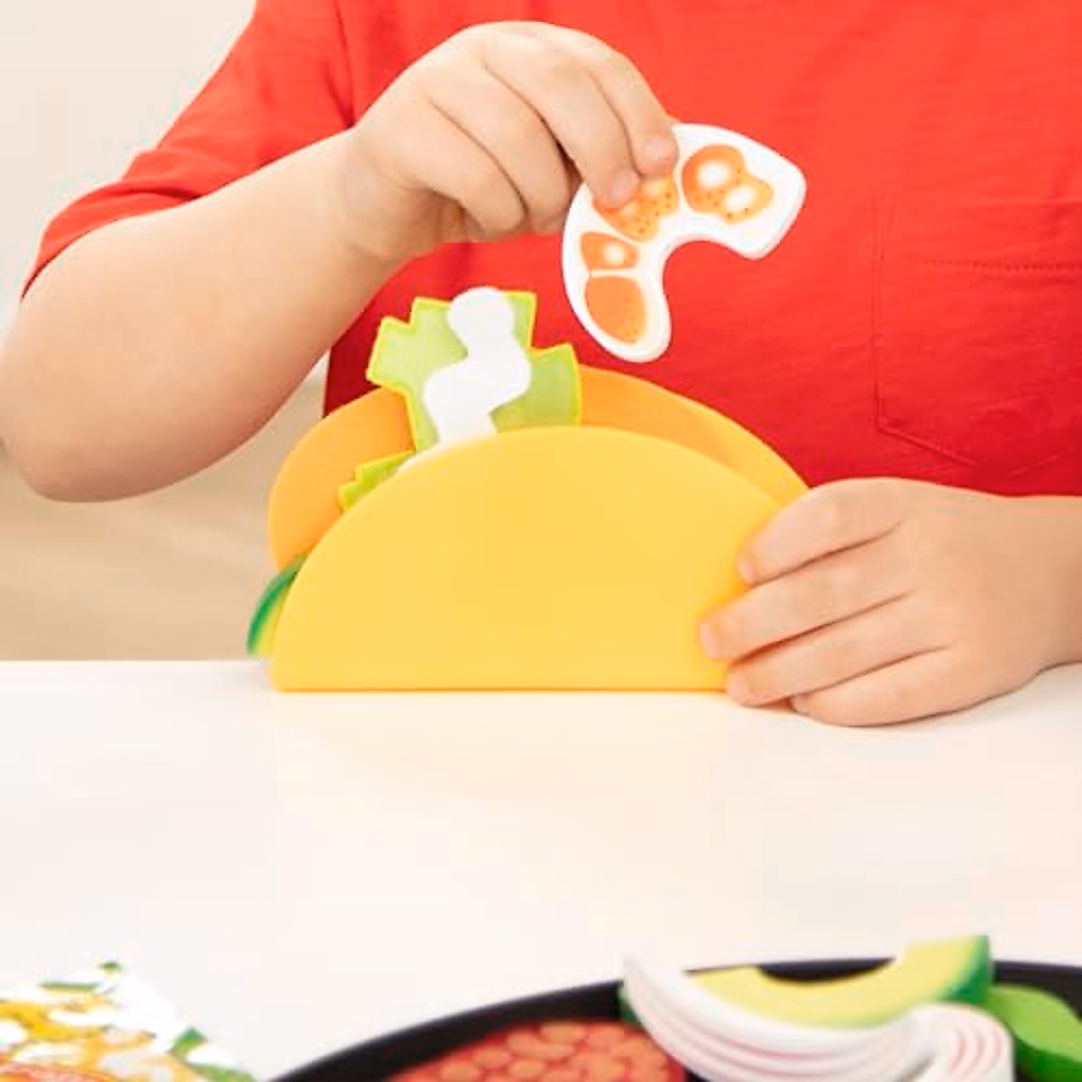 Melissa & Doug Fill & Fold Taco & Tortilla Set, 43 Pieces – Sliceable Wooden Mexican Play Food, Skillet, and More - FSC Certified