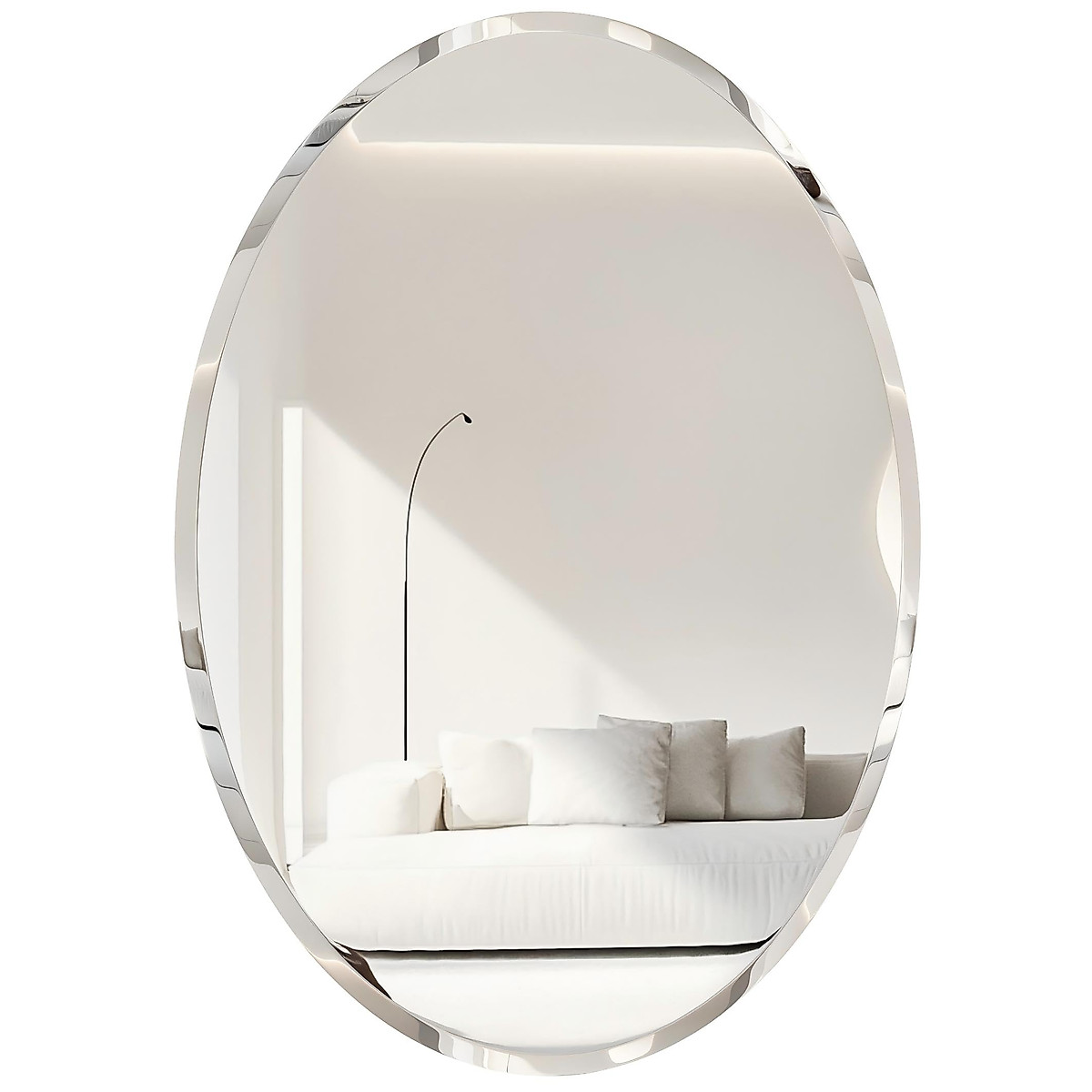 Artloge Frameless Oval Wall Mirror: Decorative Elliptical Mirrored Glass Vanity with Beveled Silver Edge for Bathroom Bedroom Livingroom Dining Room Entryway Hallway, 32 x 24 inch