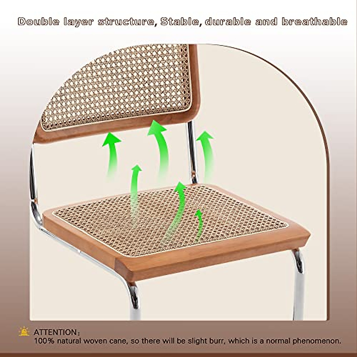 SHINEBOOM Rattan Dining Chairs Set of 2 Mid Century Modern Dining Room Chairs,Brown Rattan seat