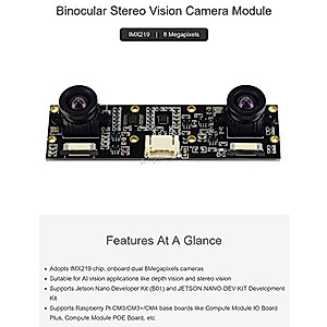 XYGStudy IMX219-83 Stereo Binocular Camera Sensor Module 3280x2464 8MP AI Depth Stereo Vision Dual IMX219 Supports Raspberry Pi 5 RPi CM3/CM3+ Compute Module POE IO Board/Jetson Nano B01