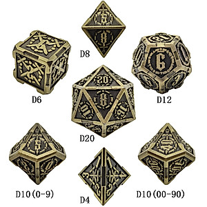 Metal DND Dice Set D&D Dungeons and Dragons Sword Dice Gift D20 Polyhedron Suitable for Rolling RPG MTG Pathfinder Board Game Accessories Free Velvet Bag-Black Nickel Glitter Blue