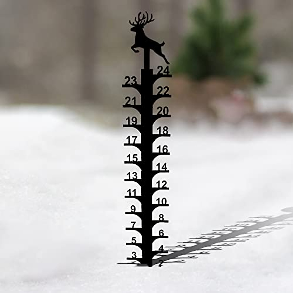 Flexyony Outdoor Snow Gauge 24 Inch Iron Art Snow Gauge Detachable Christmas Snowflake Snowfall Measuring Gauge Handmade Snow Measuring Stick for Garden Yard Christmas Decoration Gift (C-Elk)