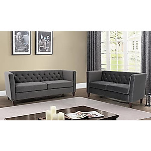 US Pride Furniture Modern Style Soft Elegant High Density Foam Cool Grey Velvet Button-Tufted 3 PC Living Room Set with Removable Cushion & Solid Wood Legs (S5708-5714) Sofas